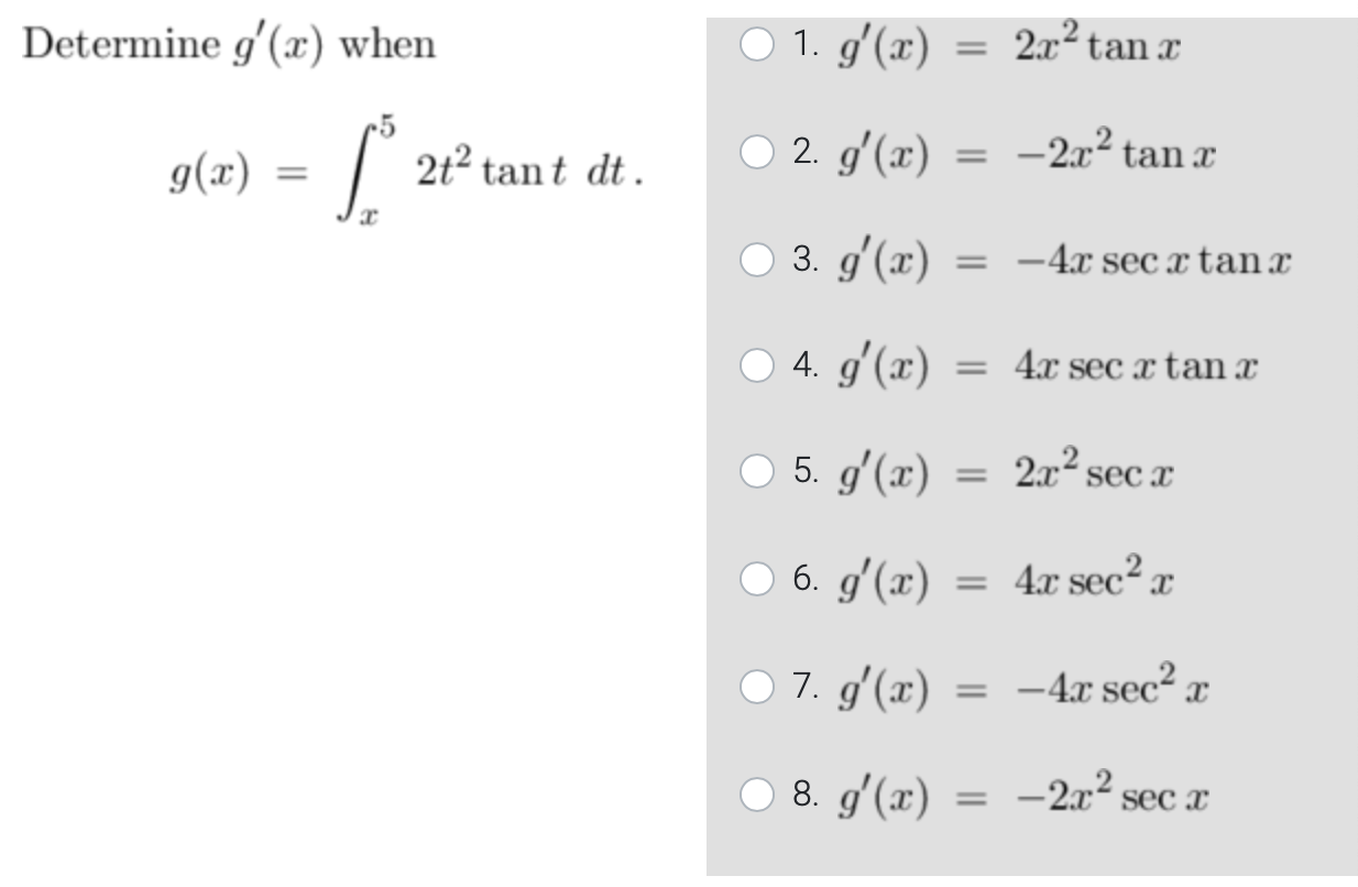 Solved Determine g′(x) when 1. g′(x)=2x2tanx | Chegg.com