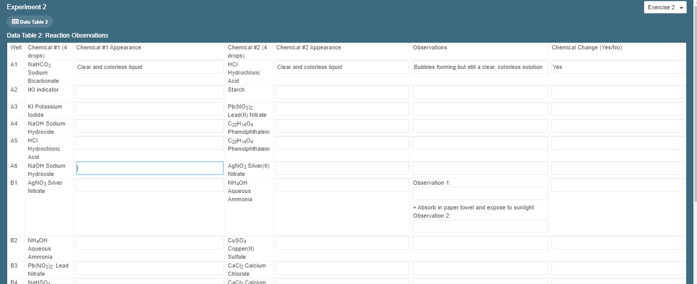 Solved Experiment 2 Exercise 2 - B Data Table 2 Data Table | Chegg.com