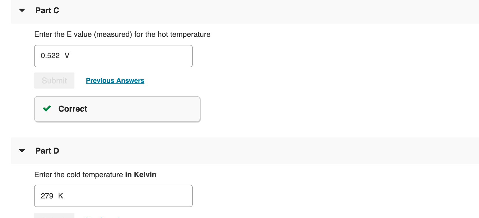 Solved Enter the E value (measured) for the cold temperature | Chegg.com