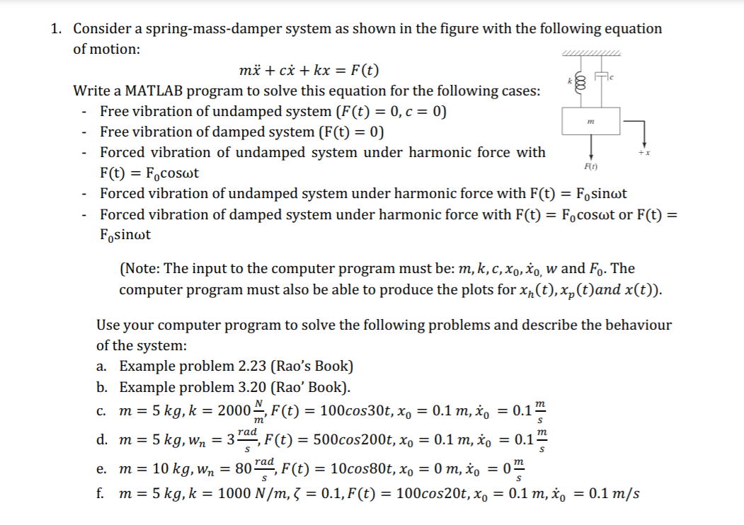 EXAMPLE 2.23 Free-Vibration Response of a Spring-Mass | Chegg.com