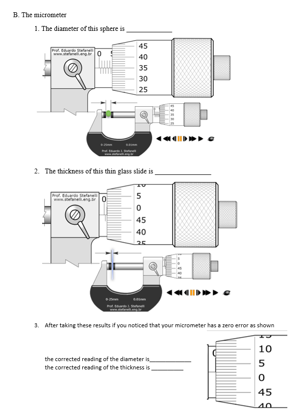 Solved B. The micrometer 1. The diameter of this sphere is | Chegg.com