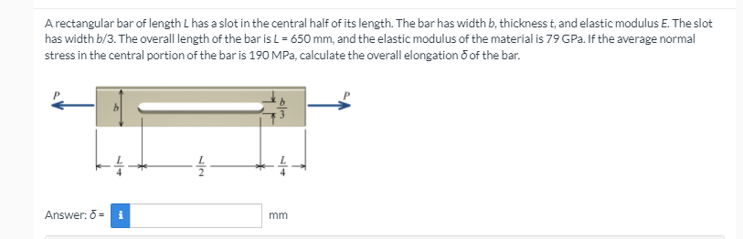 Solved A rectangular bar of length L has a slot in the | Chegg.com