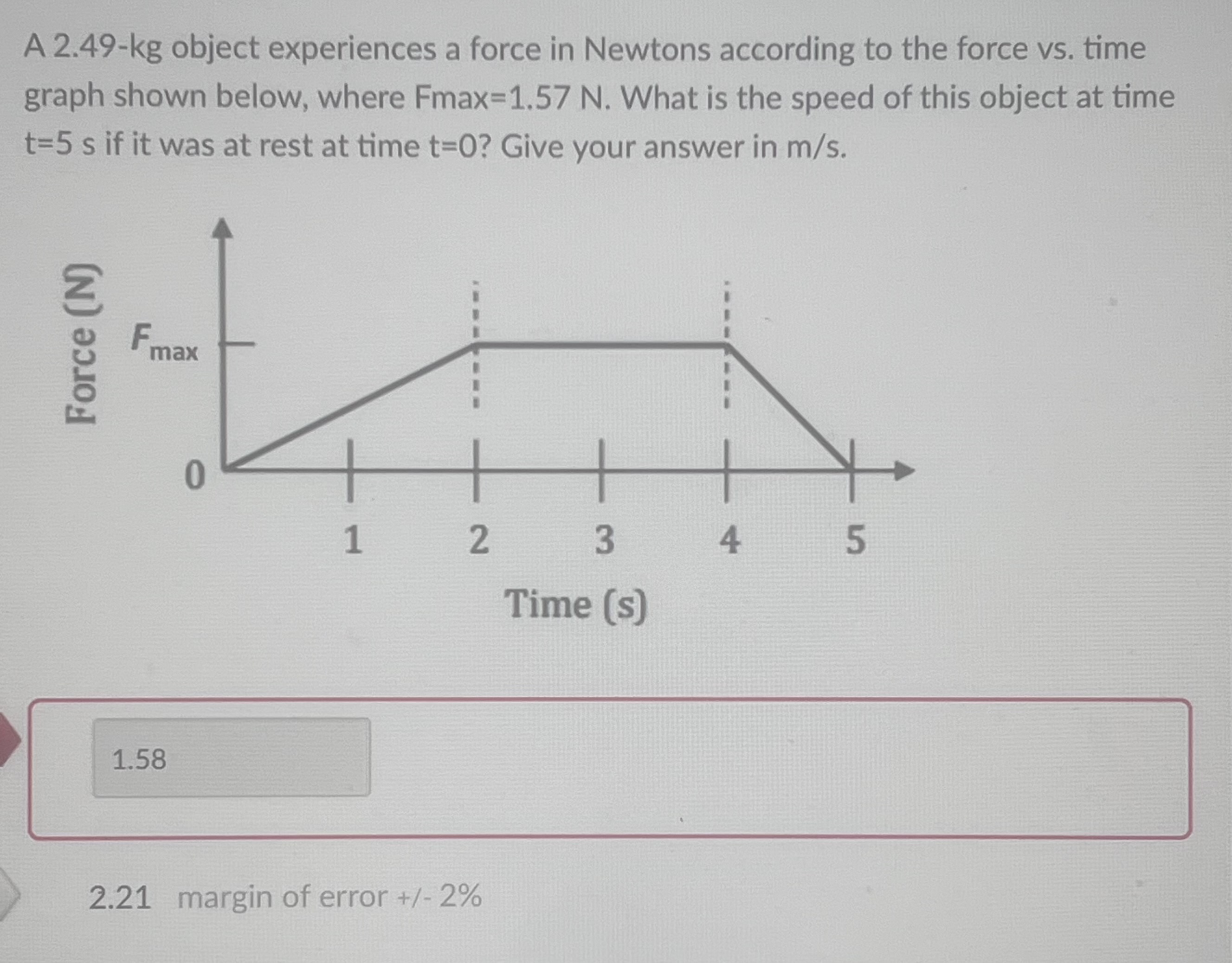 Solved A 2.49-kg object experiences a force in Newtons | Chegg.com