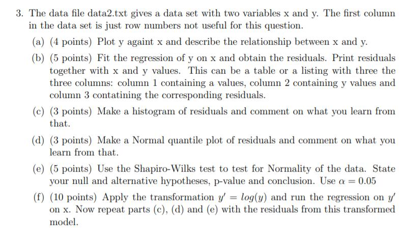 Solved 3. The data file data2.txt gives a data set with two | Chegg.com