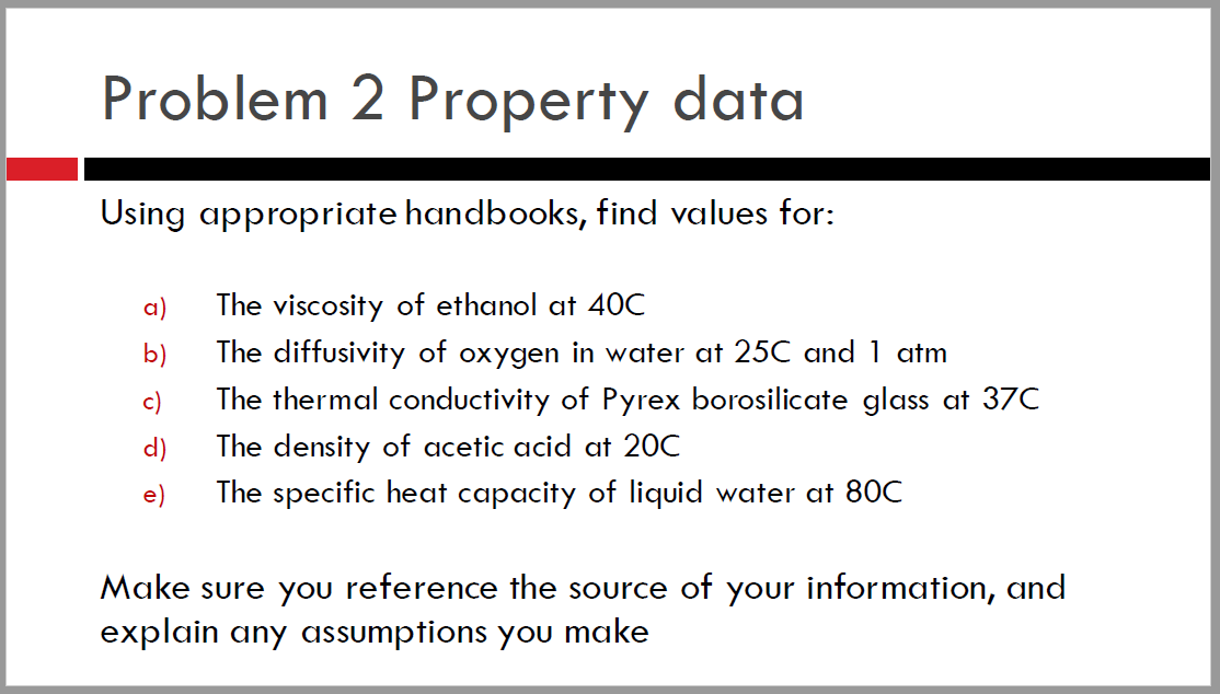 Solved Problem 2 Property data Using appropriate handbooks, | Chegg.com