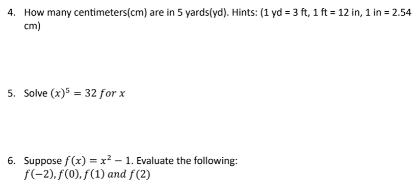 Solved 4. How many centimeters(cm) are in 5 yards(yd). | Chegg.com