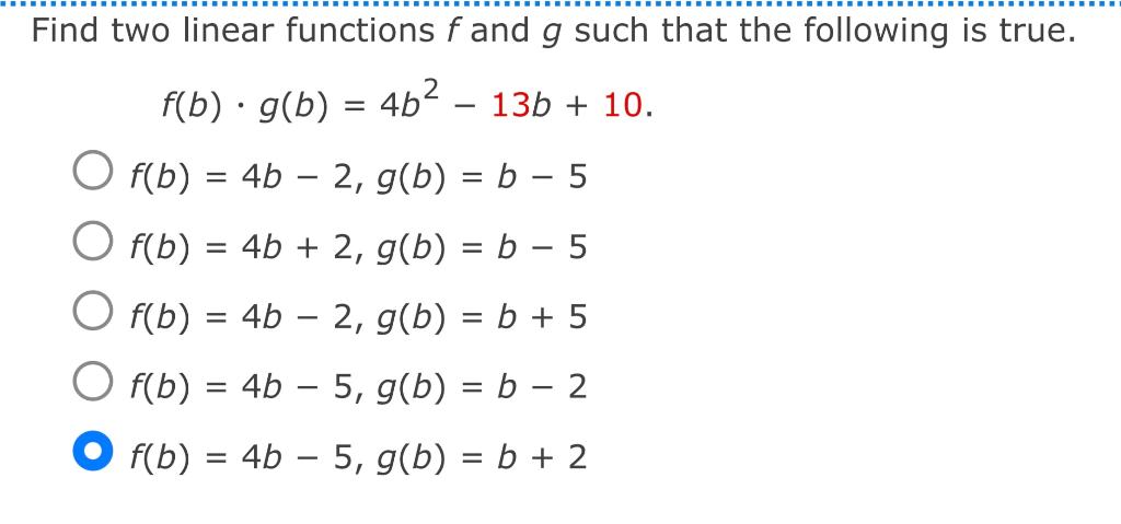 Solved Find two linear functions f and g such that the | Chegg.com