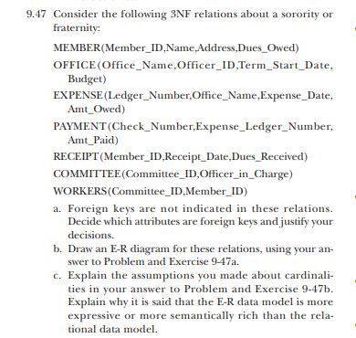 Solved 9.47 Consider the following 3NF relations about a | Chegg.com