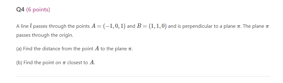 Solved A line l passes through the points A=(−1,0,1) and | Chegg.com