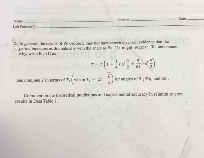 Solved Section Name Lab Partner(s) T Laboratory Report DATA | Chegg.com