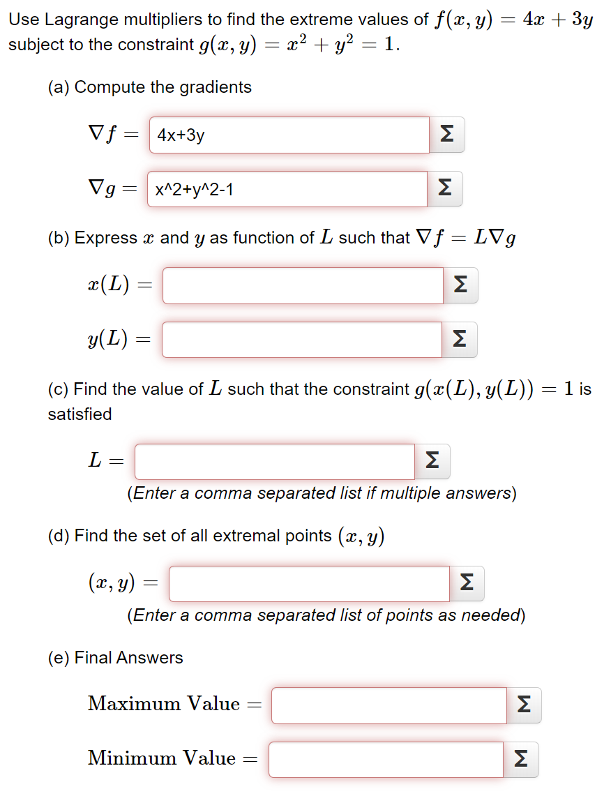 Solved Use Lagrange multipliers to find the extreme values | Chegg.com