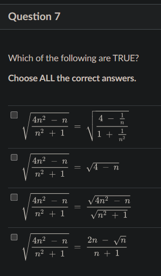 Solved Question 7Which of the following are TRUE?Choose ALL | Chegg.com
