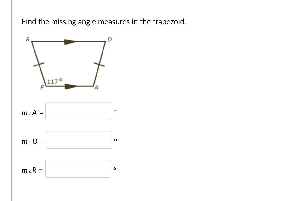 Solved Find the missing angle measures in the trapezoid. | Chegg.com