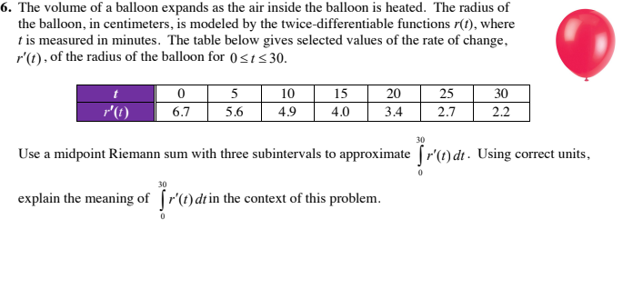 Solved 6. The volume of a balloon expands as the air inside | Chegg.com