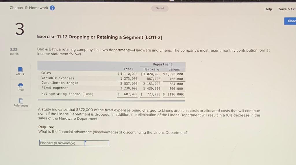 Solved Chapter 11: Homework i Saved Help Save & EX Chec 3 | Chegg.com