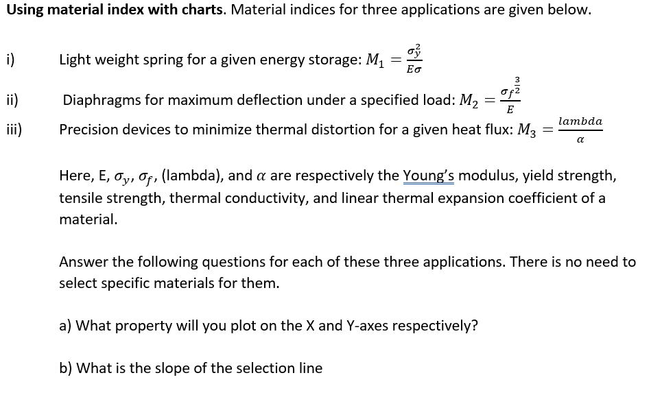 Using material index with charts. Material indices | Chegg.com