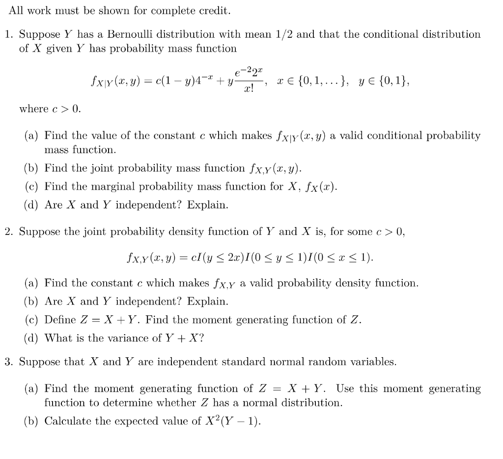 Solved All work must be shown for complete credit. 1. | Chegg.com Solved All work must be shown for complete credit. 1. | Chegg.com