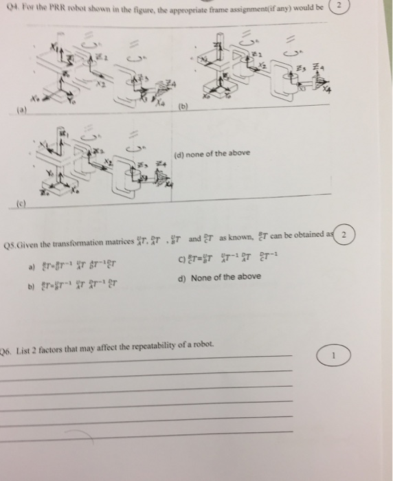 Solved For the PRR robot shown in the figure, the | Chegg.com