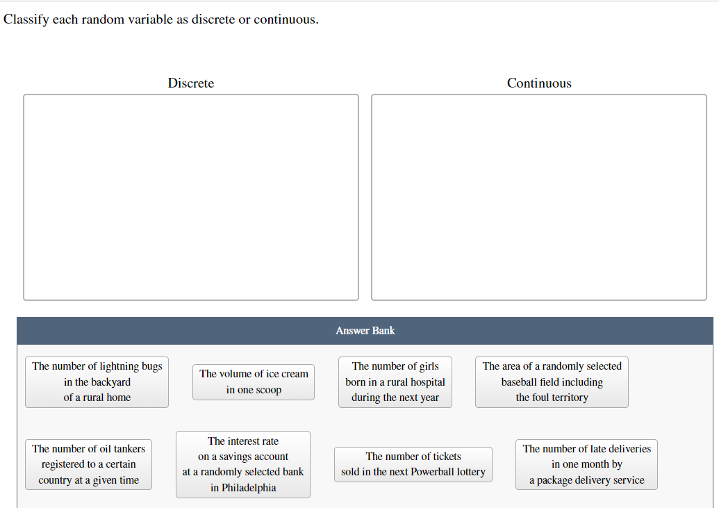 Solved Classify Each Random Variable As Discrete Or 