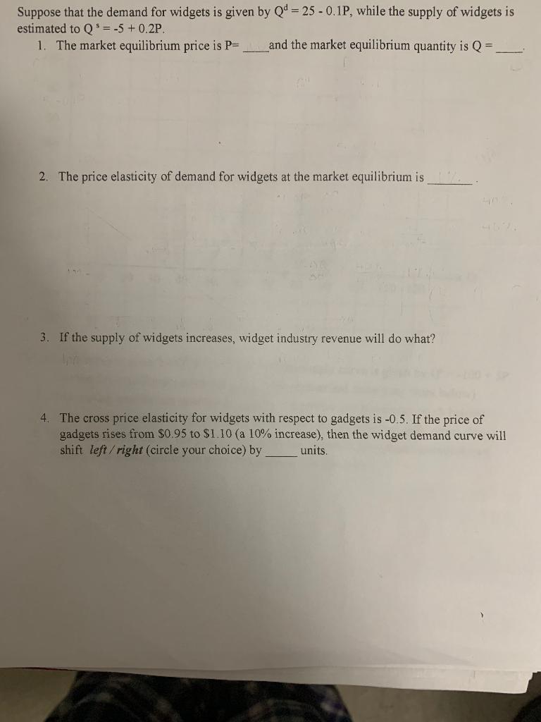 Solved Suppose that the demand for widgets is given by Qd = | Chegg.com