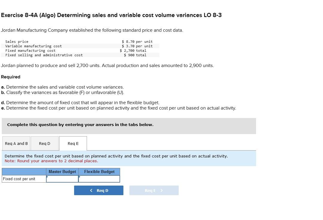 Solved Exercise 8-4A (Algo) Determining sales and variable | Chegg.com
