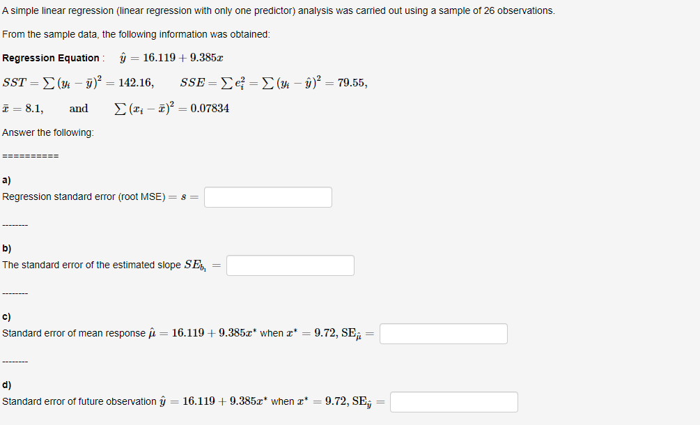 Solved A simple linear regression (linear regression with | Chegg.com