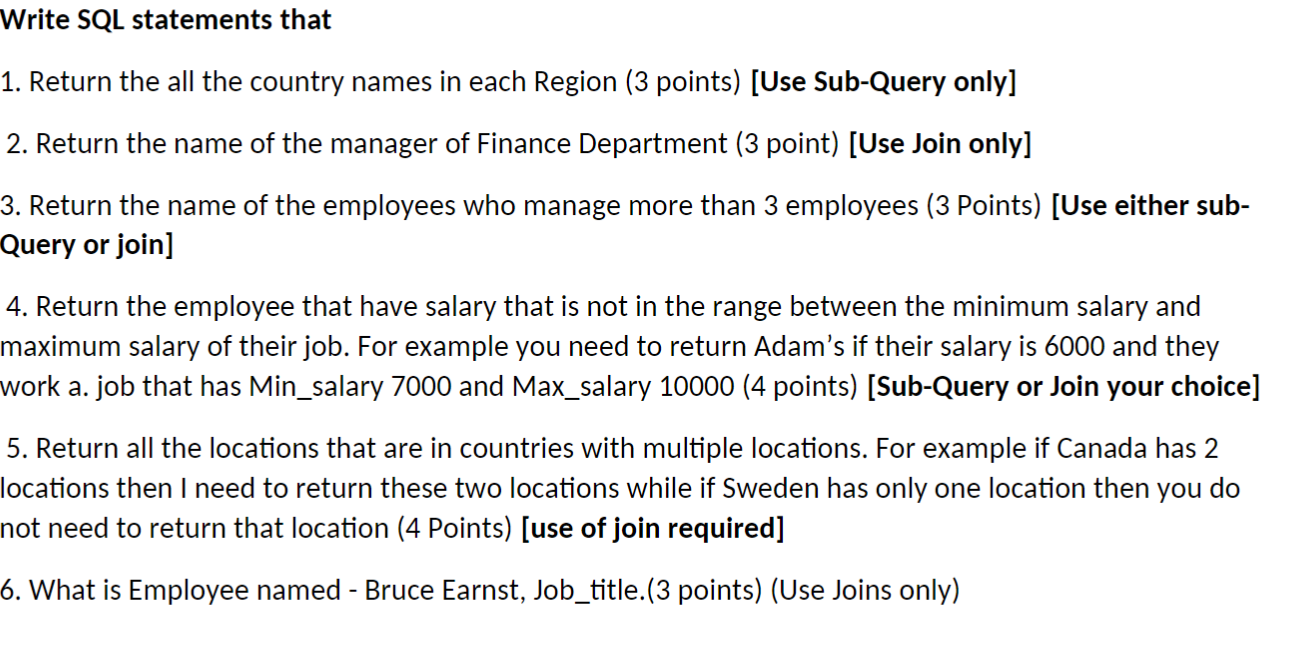 Write SQL statements that 1. Return the all the | Chegg.com