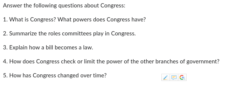 Answer the following questions about Congress: 1. | Chegg.com