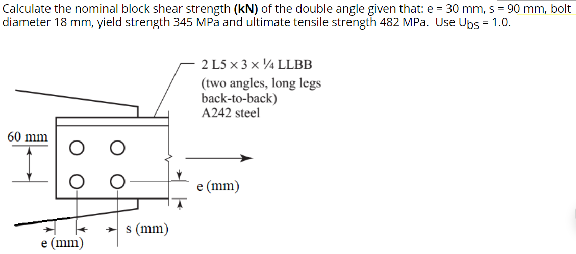 Solved Calculate the nominal block shear strength (kN) of | Chegg.com