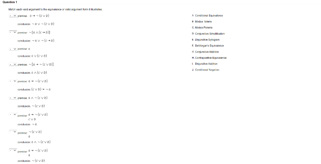 Solved Match Each Vald Argument To The Equlvalence Or Valid Chegg