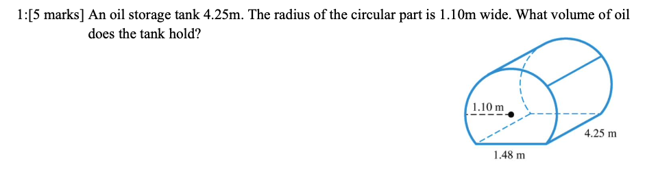 Solved marks] ﻿An oil storage tank 4.25m. ﻿The radius of the | Chegg.com
