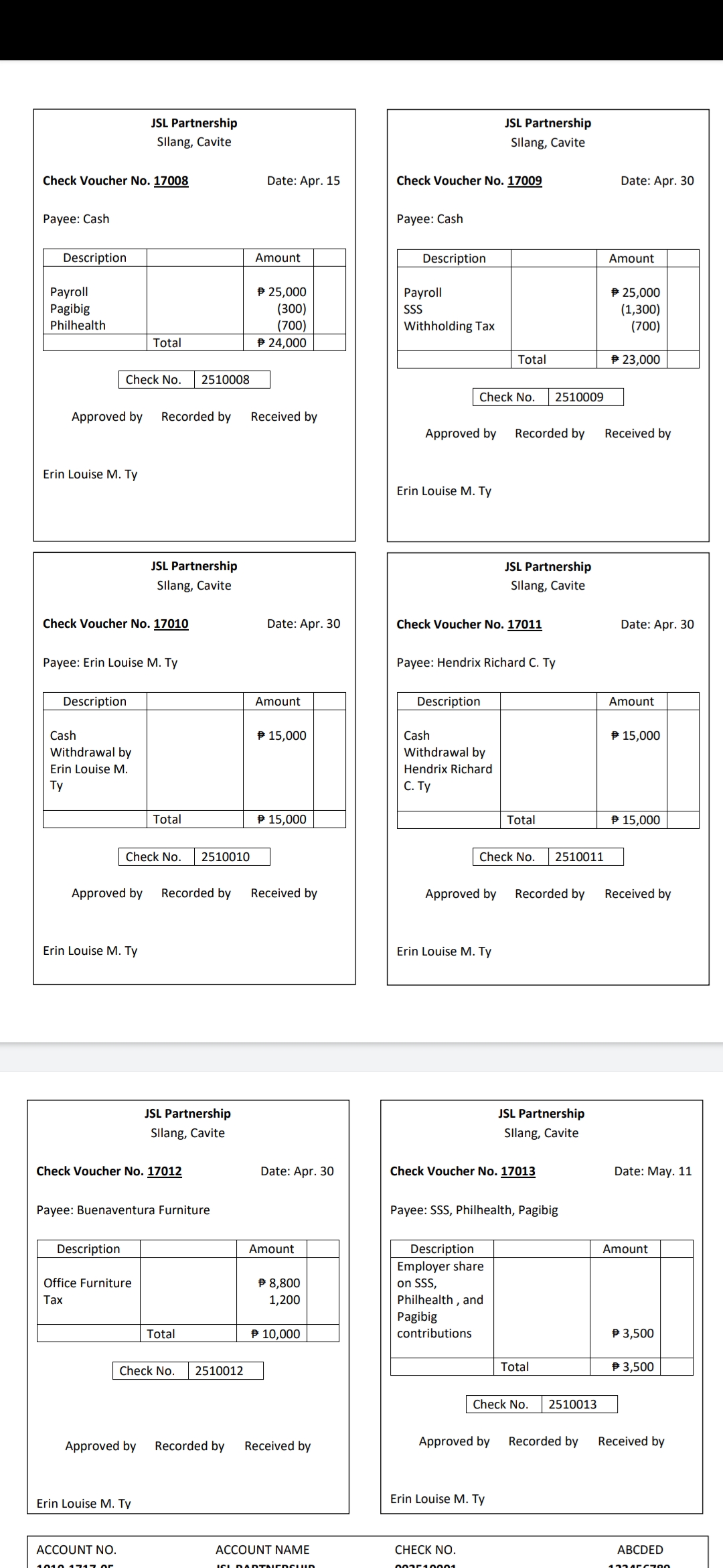 ACCOUNT NO. CHECK NO. ABCDED\begin{tabular}{|l|l|} | Chegg.com