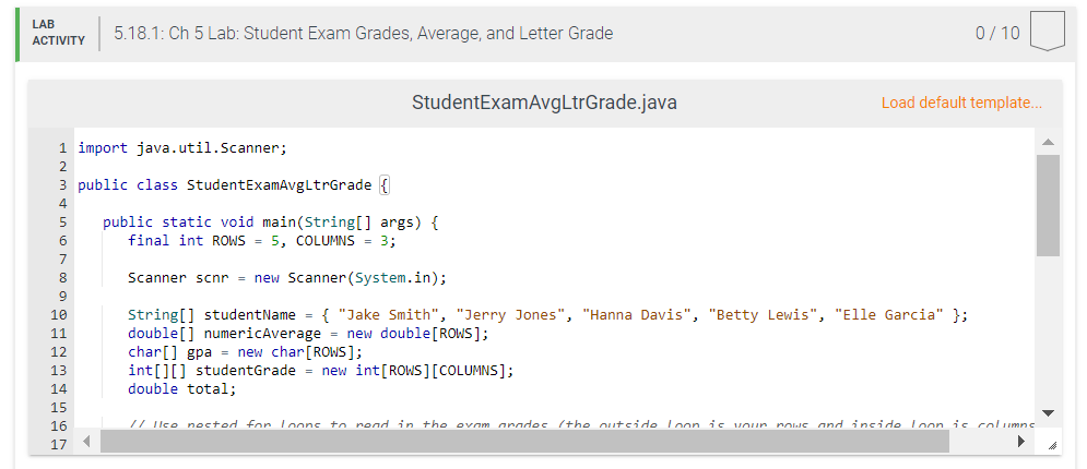 Solved 5.18 Ch 5 Lab: Student Exam Grades, Average, and | Chegg.com