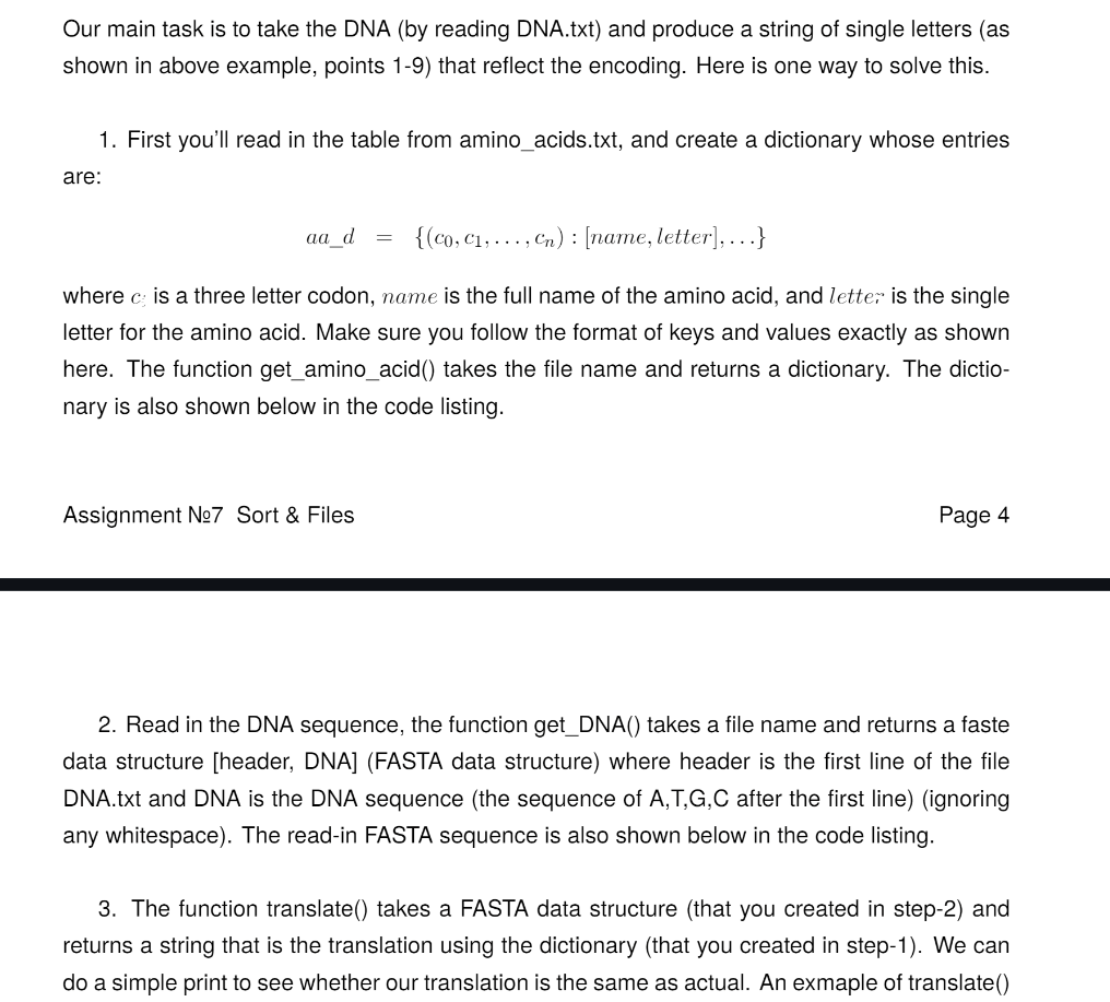 Solved Our main task is to take the DNA (by reading DNA.txt) | Chegg.com