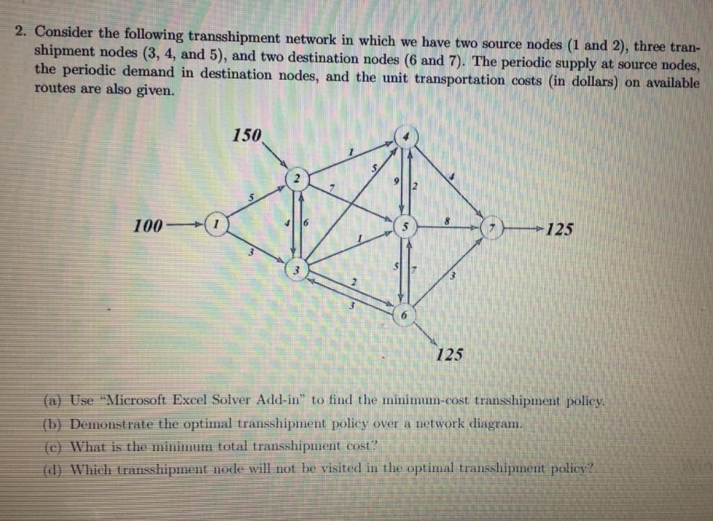 Solved 2. Consider the following transshipment network in | Chegg.com