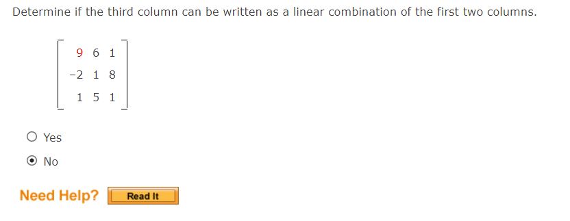 Solved Determine if the third column can be written as a | Chegg.com