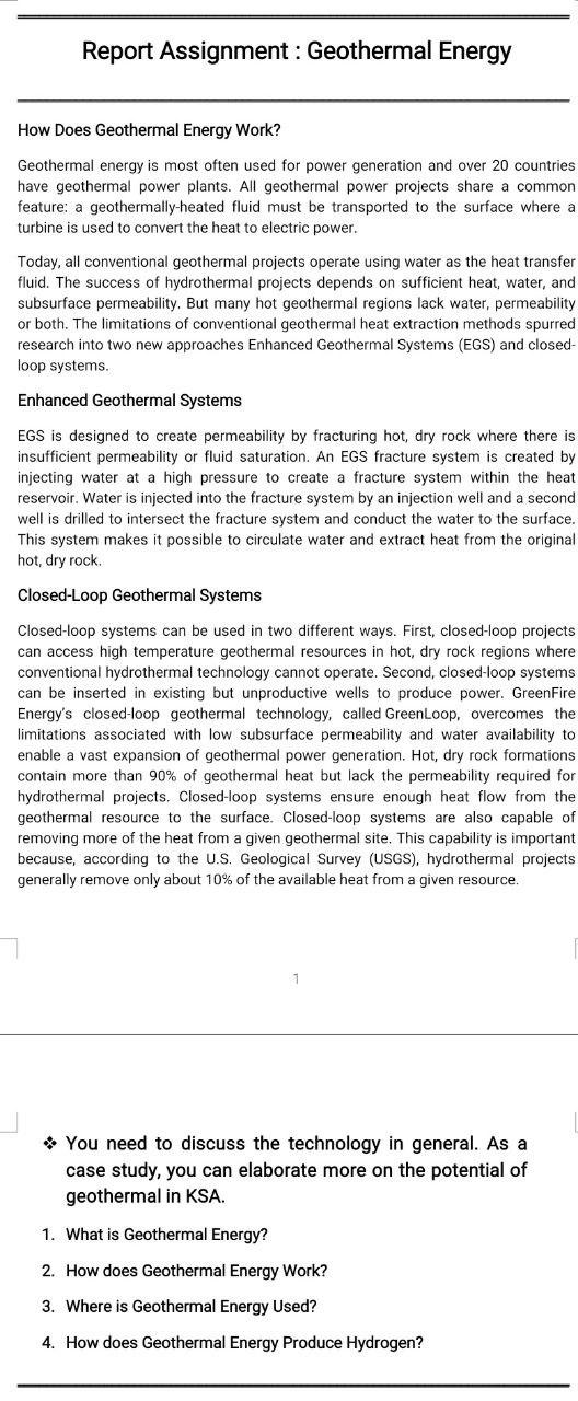 Solved Report Assignment: Geothermal Energy How Does | Chegg.com