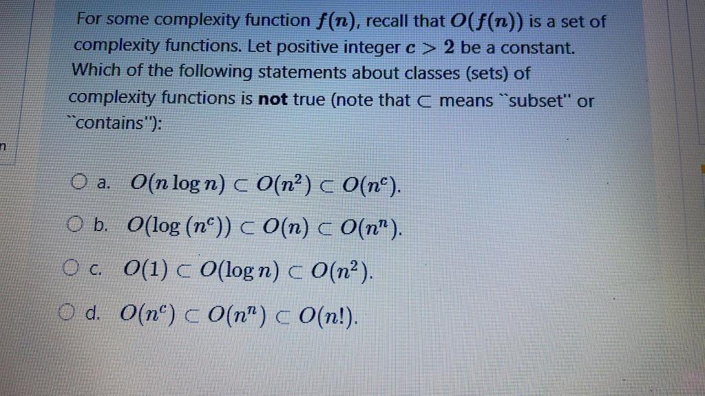 Solved For some complexity function f(n), recall that | Chegg.com