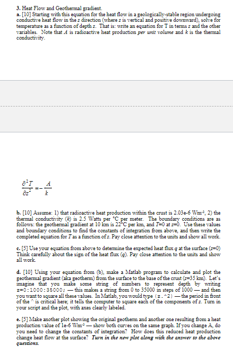 Solved 3. Heat Flow and Geothermal gradient a. [10] Starting | Chegg.com