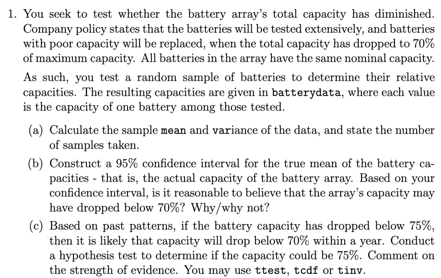 Solved Matlab Code Required For Part Abcbattarydata Is 