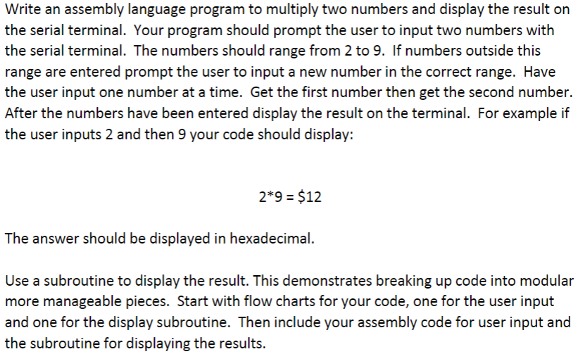 Solved Write an assembly language program to multiply two | Chegg.com