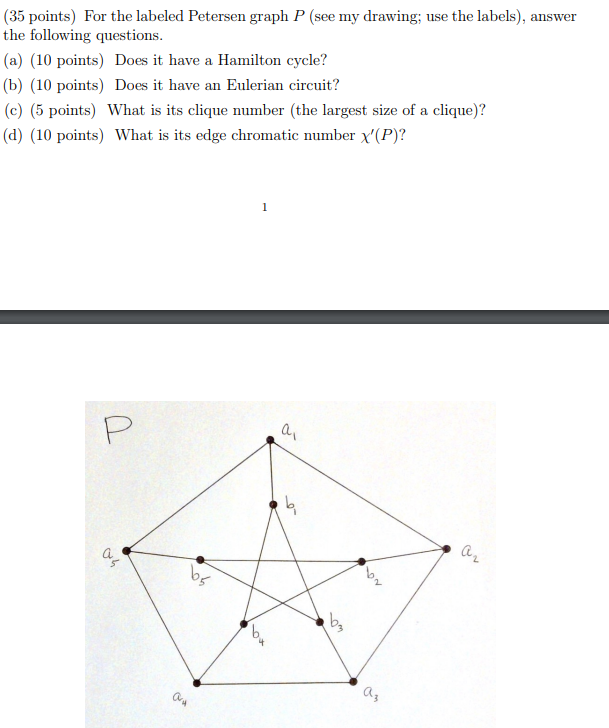 Solved (35 points) For the labeled Petersen graph P (see my | Chegg.com