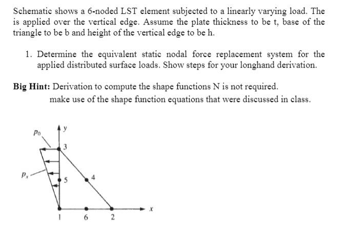 Solved Schematic shows a 6-noded LST element subjected to a | Chegg.com