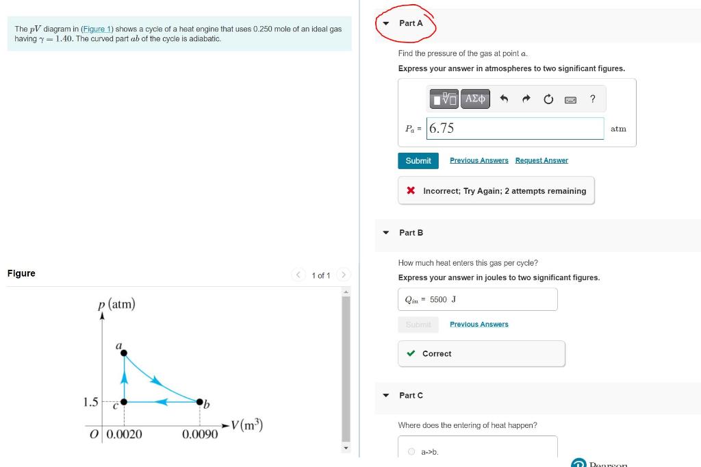 Solved The pV diagram in (Figure 1) shows a cycle of a heat | Chegg.com