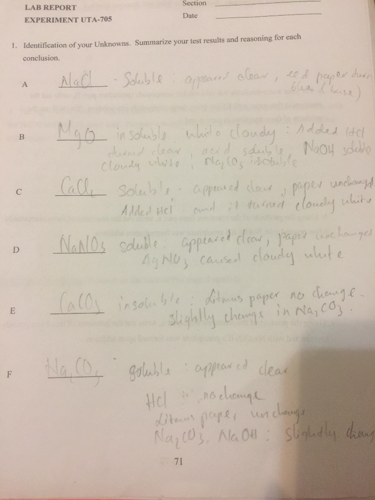LAB REPORT EXPERIMENT UTA-705 Section Date 1. | Chegg.com
