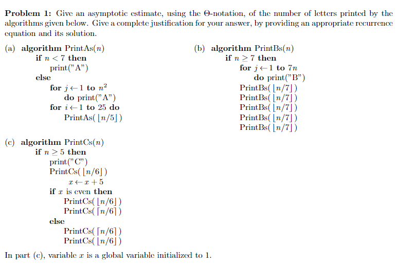 Solved Problem 1: Give an asymptotic estimate, using the | Chegg.com