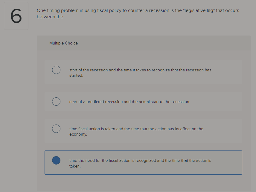 Solved One timing problem in using fiscal policy to counter | Chegg.com