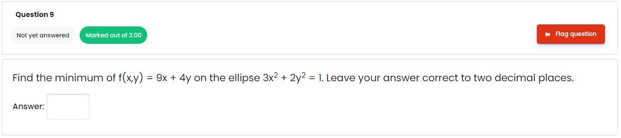 Solved Find the minimum of f(x,y)=9x+4y on the ellipse | Chegg.com