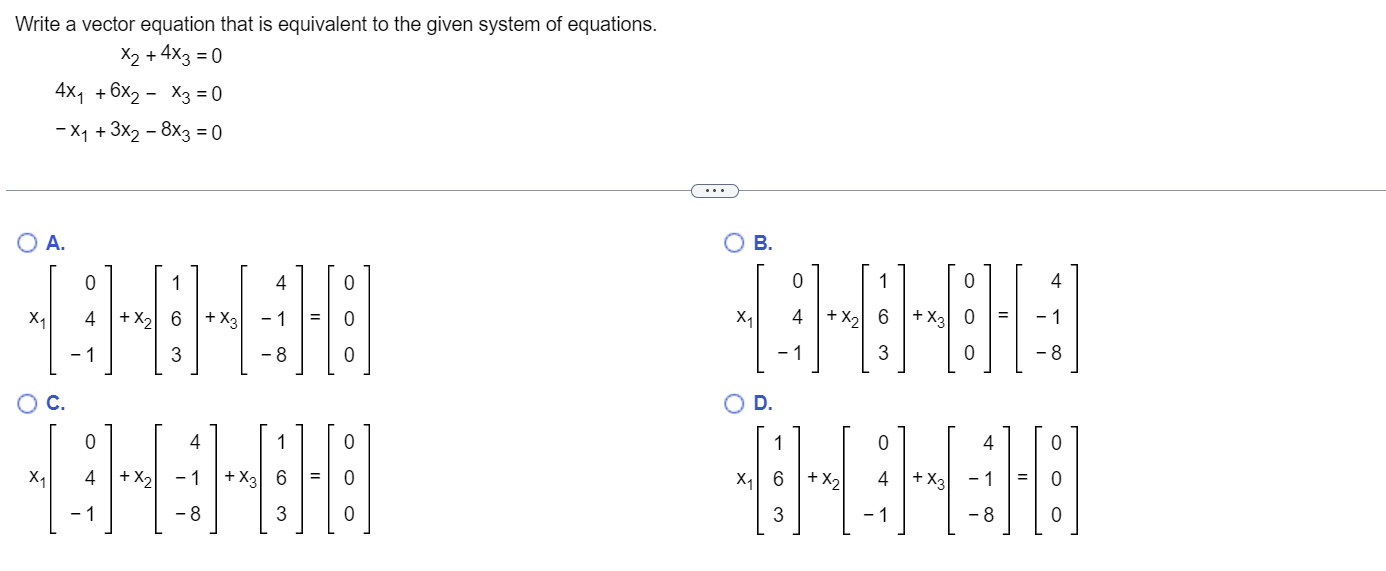 Solved Write a vector equation that is equivalent to the | Chegg.com