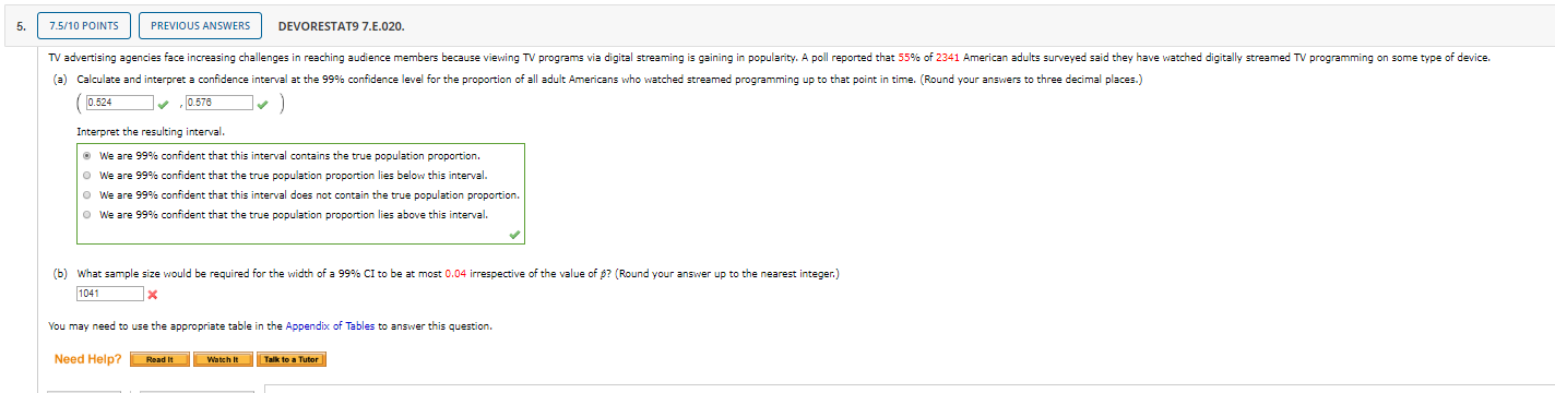 Solved 7.5/10 POINTS PREVIOUS ANSWERS DEVORESTAT9 7.E.020. | Chegg.com